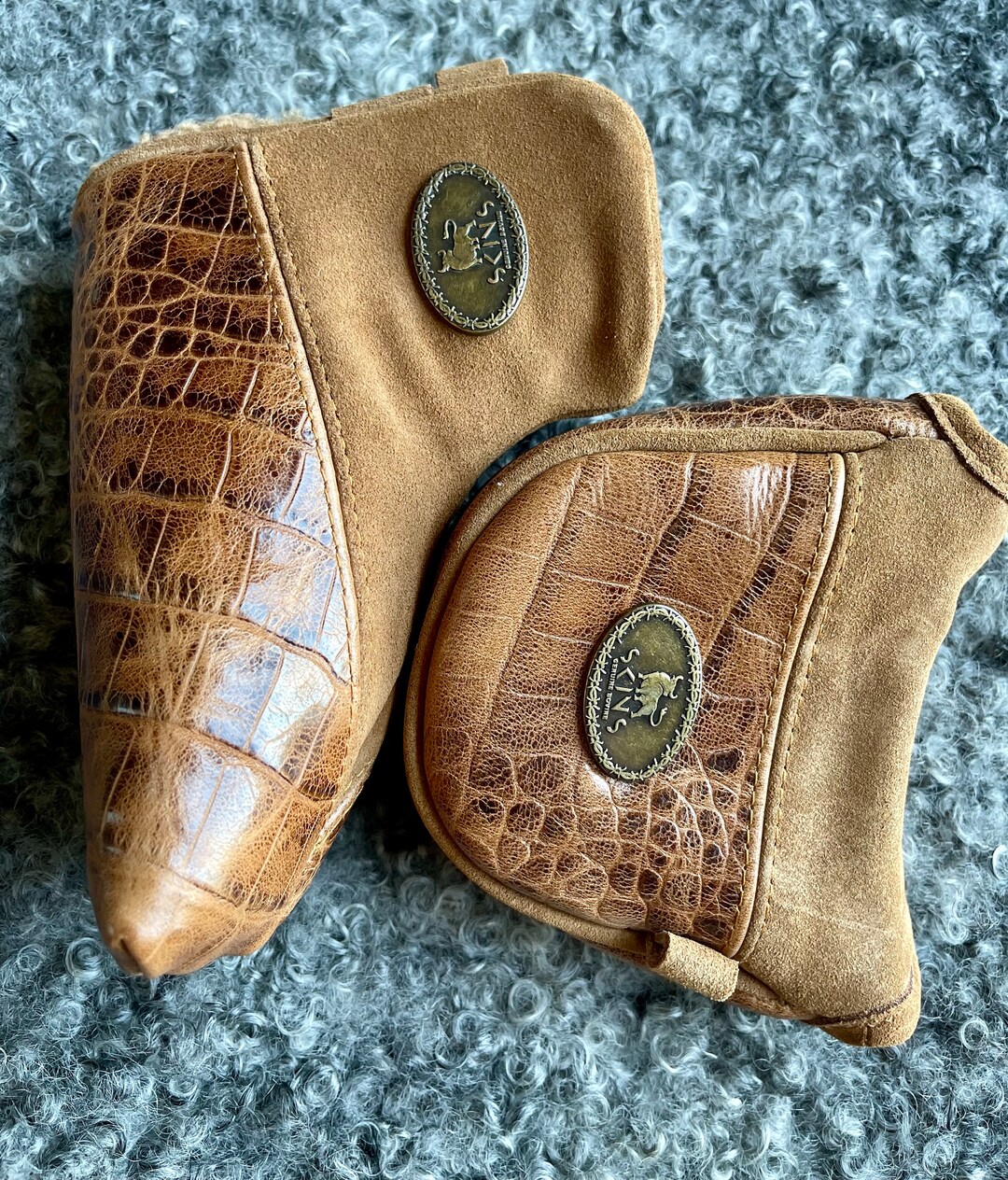 Leather Putter Cover: Tan Croc Embossed, Shearling Lined Real Leather ...