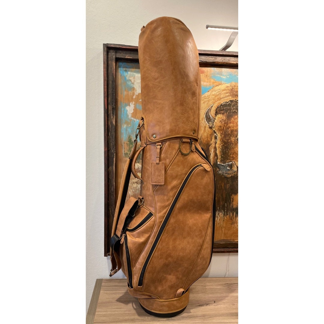 Golf Bag Waxy Leather Tan, Luxury Golf Club Bags for Man, Sunday Bag ...