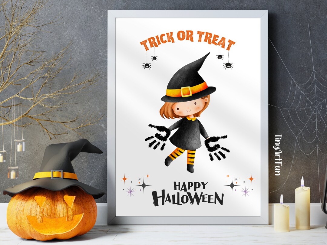 Halloween Baby Handprint Witch Art, Personalized Baby’s First Halloween ...