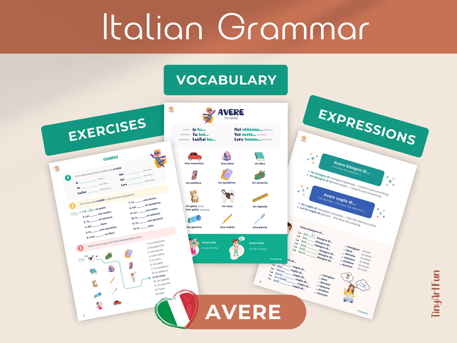 Italian for Kids, Verbo Avere, Italian Verbs, Italian Language Learning ...