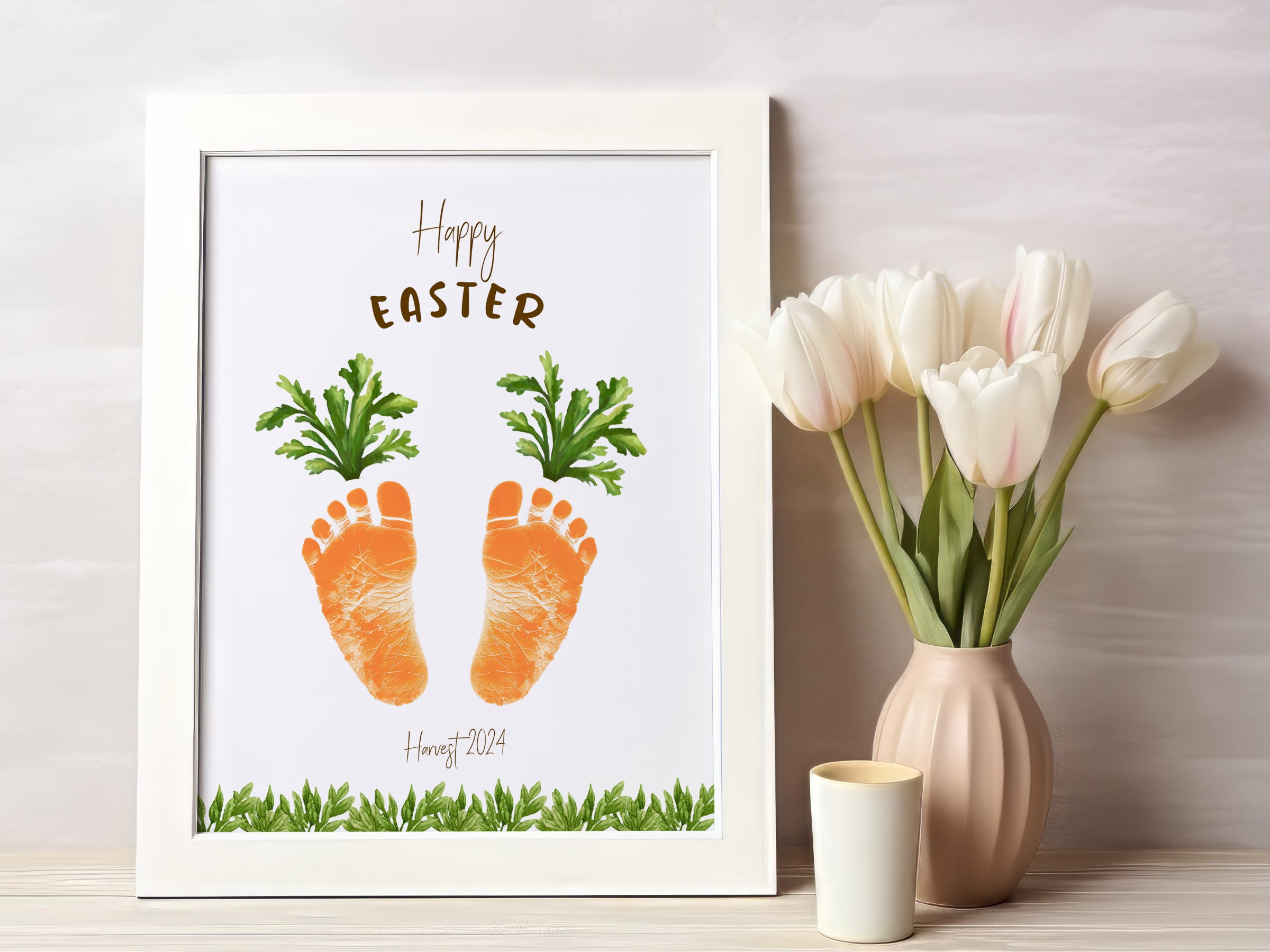 Easter Footprint Art, Easter Printable, First Easter, Carrot Footprint ...