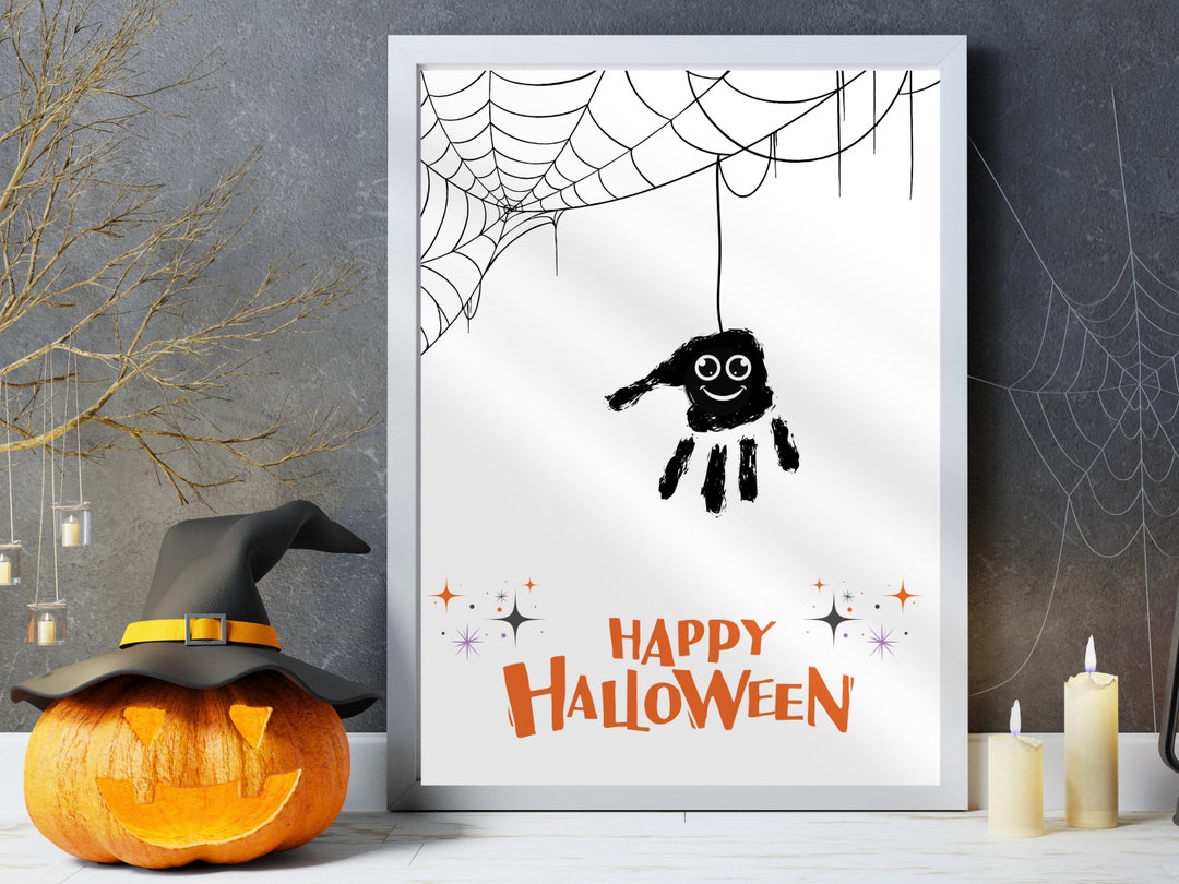 Halloween Handprint Craft Spider, Halloween Art Craft, Happy Halloween ...