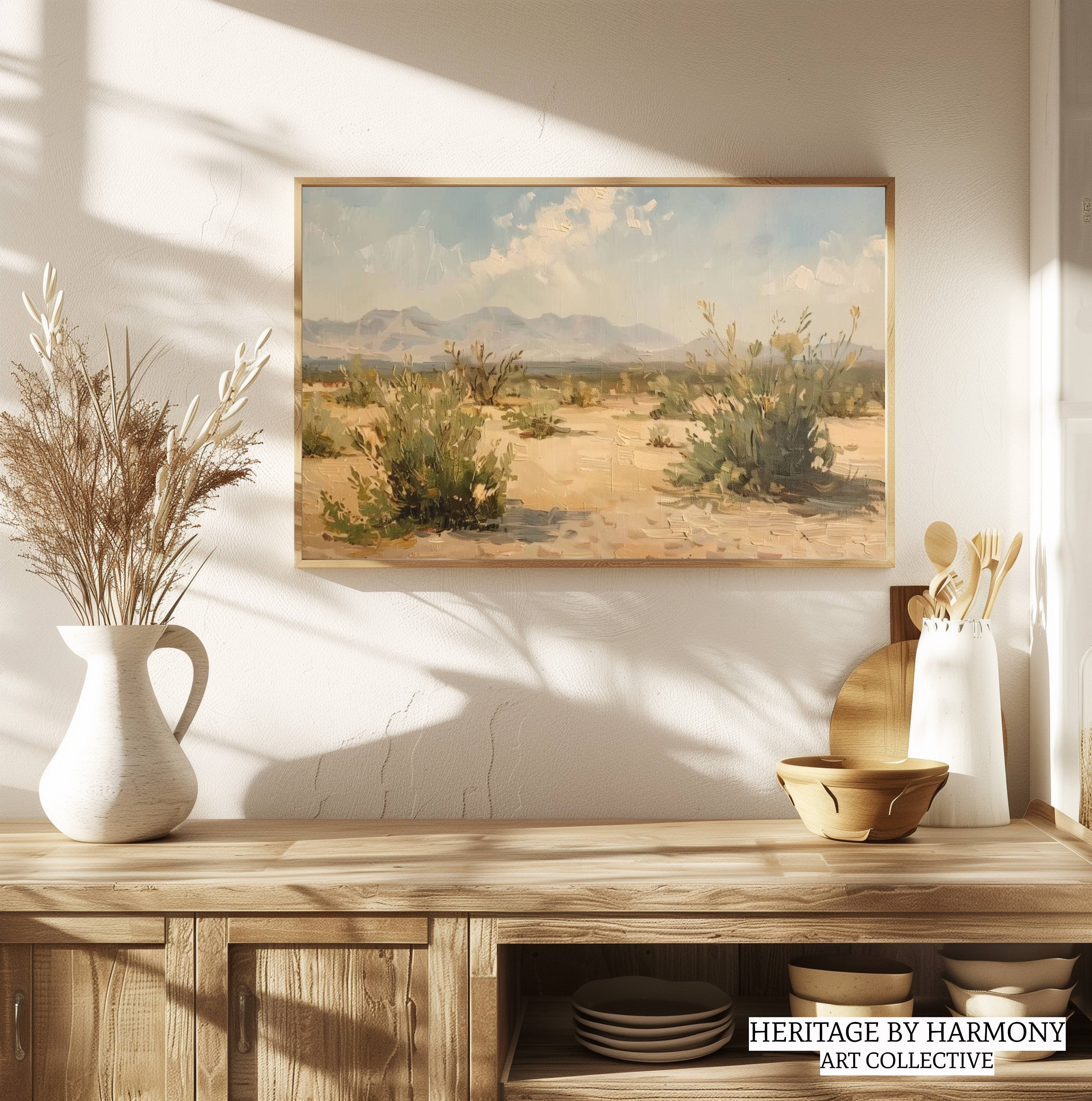 Desert Landscape Oil Painting | Warm Tone Vintage Wall Art | Printable ...