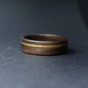 Walnut Wood Ring With 24k Gold Inlay. Wooden Rings for Men. - Etsy