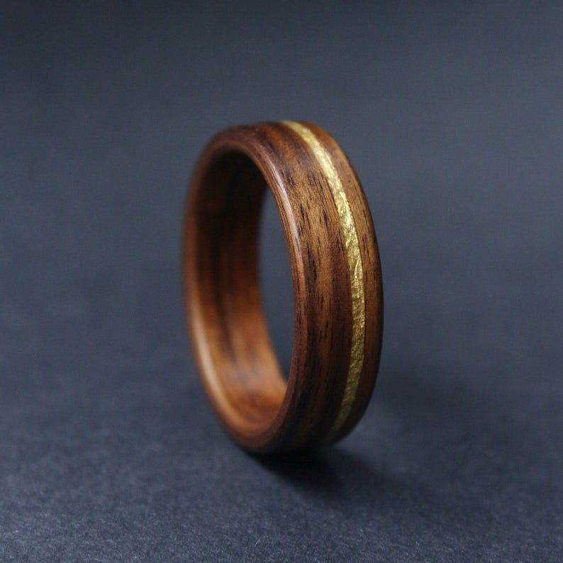 Rosewood Ring With 24K Gold Leaf Inlay: Wooden Wedding Band - Etsy