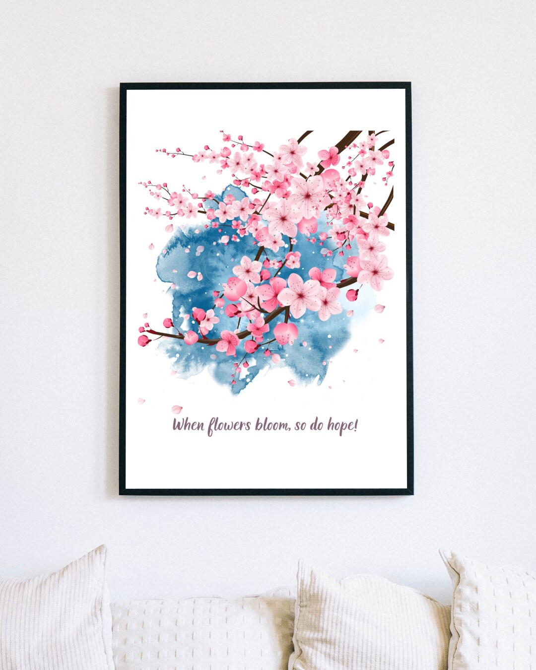 Digital Cherry Blossom Wall Art, Hope Rise, Spring Poster Art ...