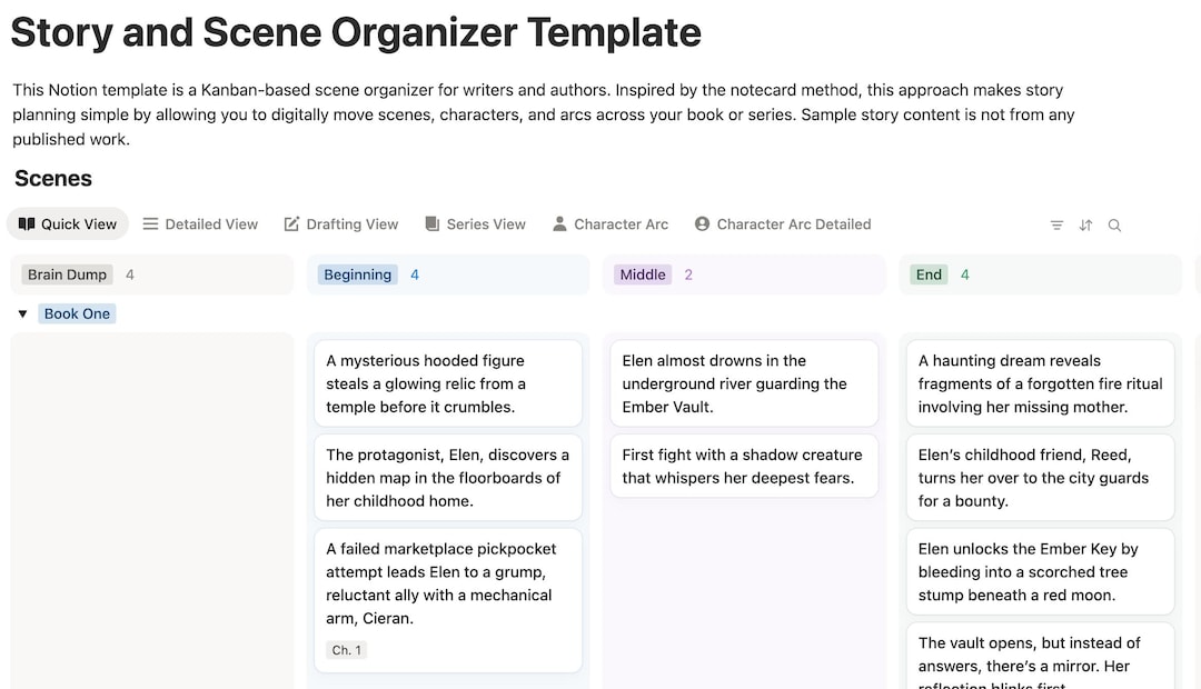 Notion Story Planner Template | Scene & Chapter Organizer for Writers ...