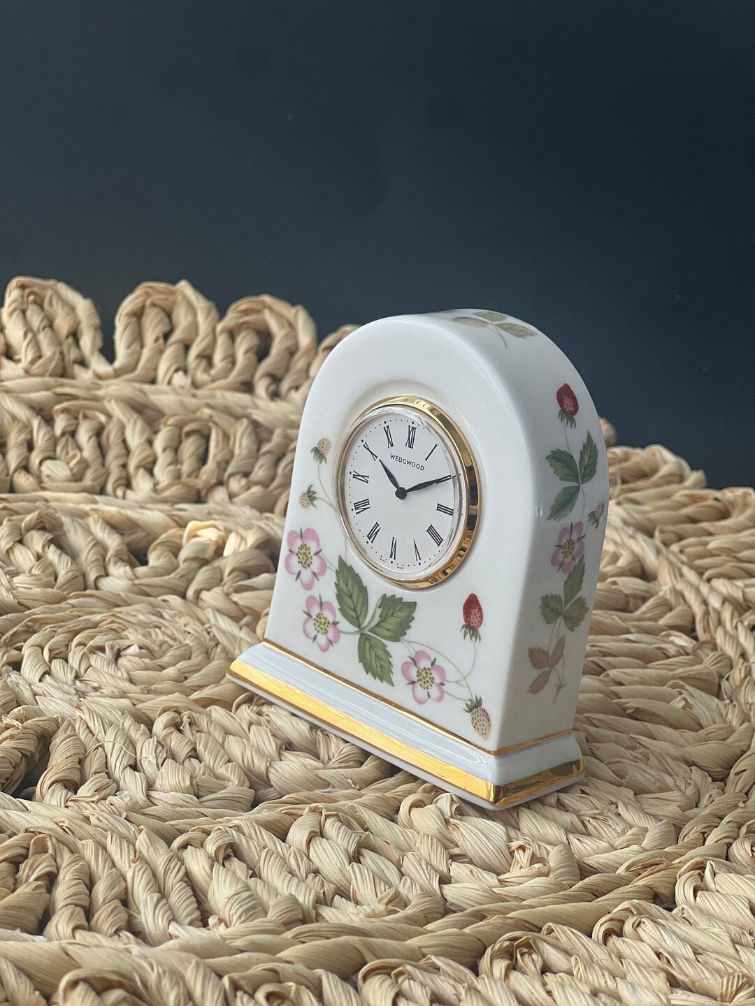 Wedgwood Wild Strawberry Bone China Clock Gold Accents, Vintage English ...