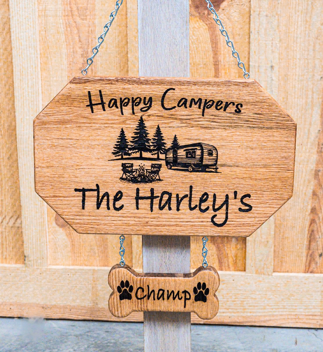 Custom Camping Sign, Customized Oak Wooden Sign, Camping Sign ...