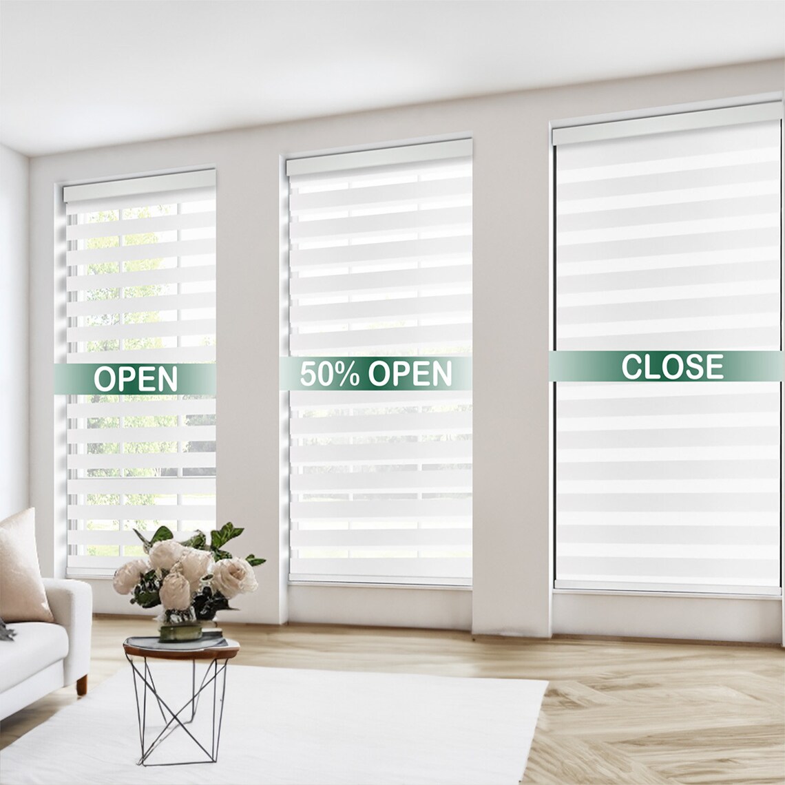 Remote Controlled Blackout Zebra Blinds: USB-C Rechargeable, Alexa ...
