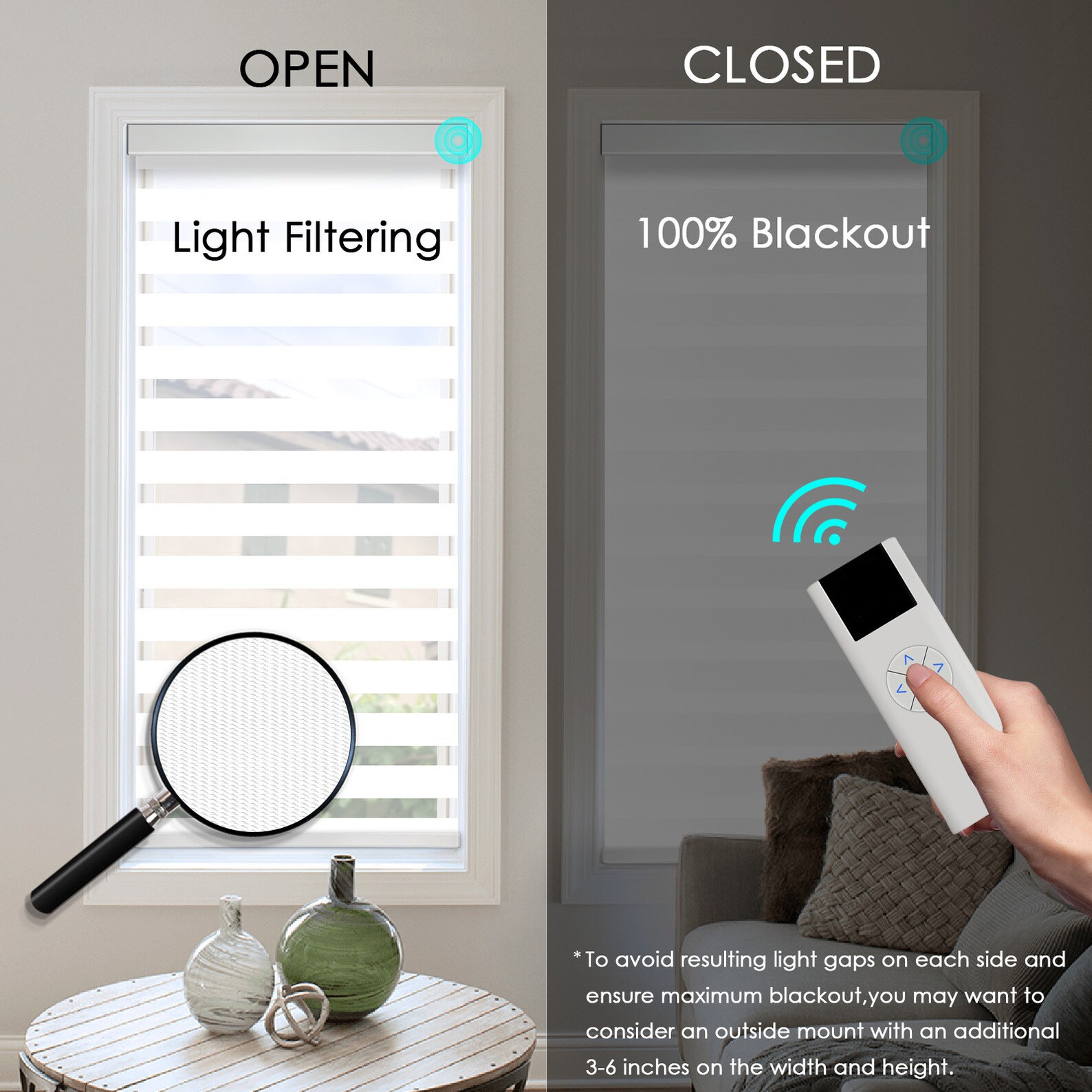 Remote Controlled Blackout Zebra Blinds: USB-C Rechargeable, Alexa ...