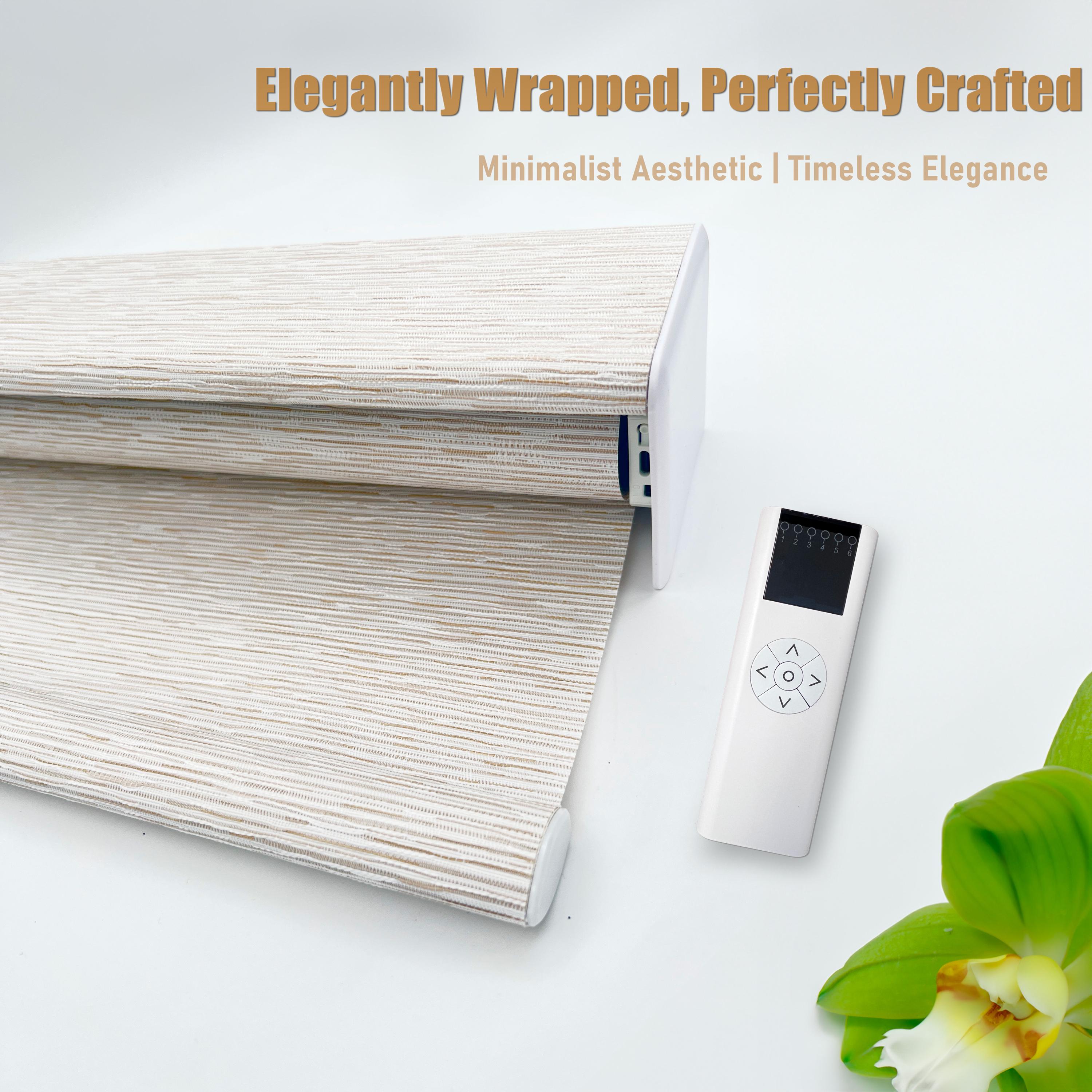 Remote Controlled Blackout Roller Shades: Fabric Wrapped Valance, USB-C ...
