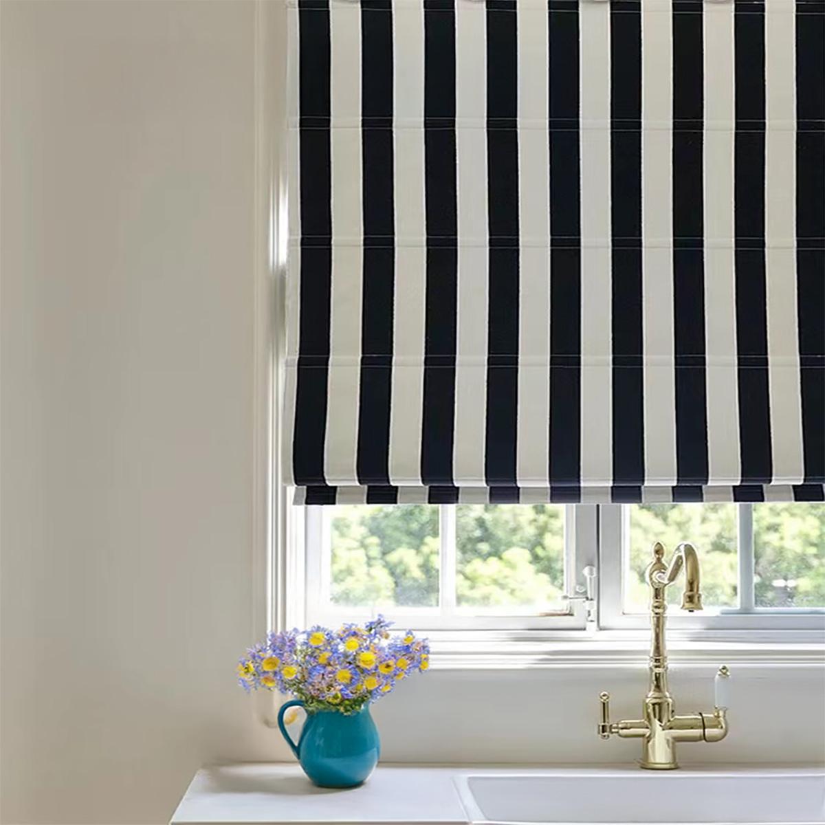 Custom Striped Cotton Roman Shade: Cordless Window Blind, Privacy ...