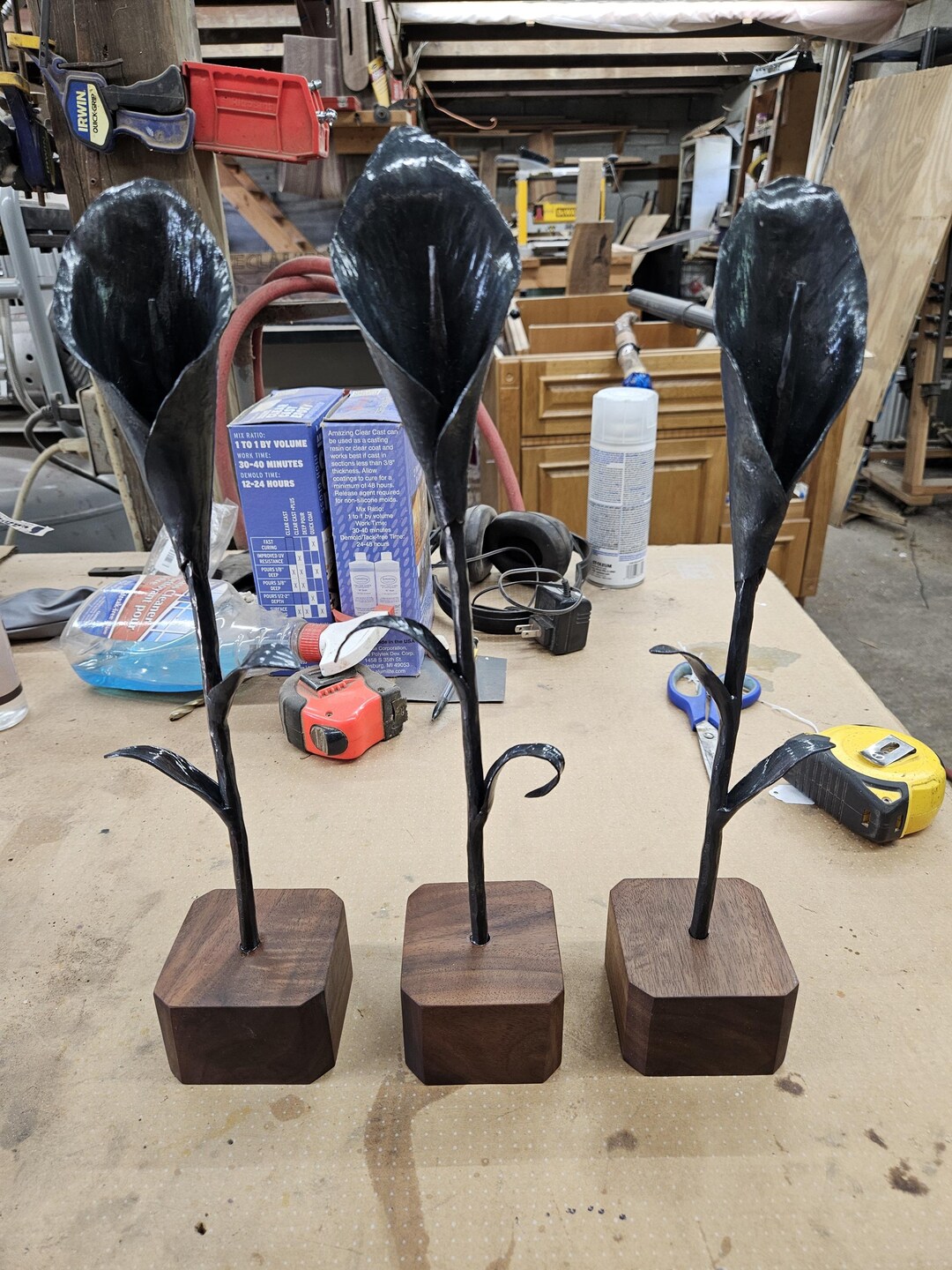Handforged Steel Lilies With Walnut Base - Etsy