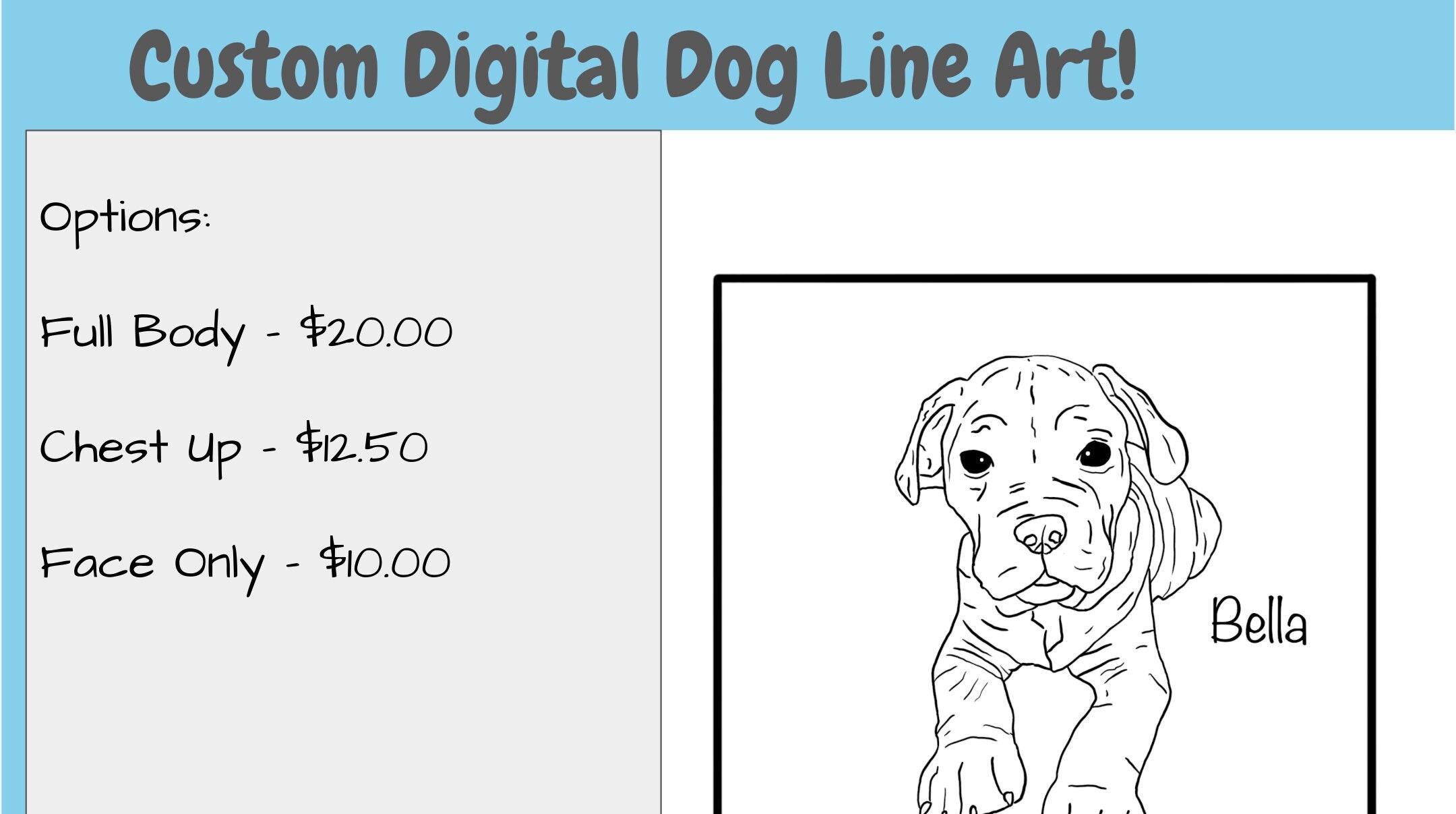 Digital Dog Outline, Dog Sketch, Custom Make Dog Line Art, Dog Memorial ...