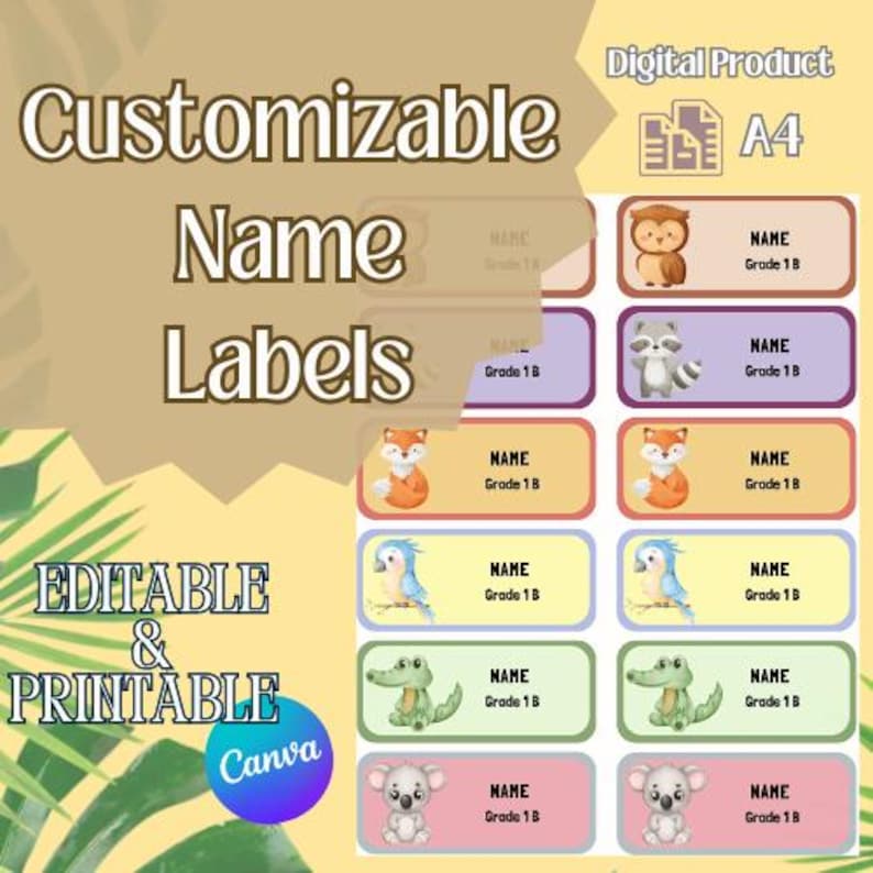 Personalized Animal Name Labels for Kids | Customizable Products | Back ...