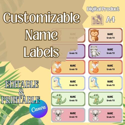 Personalized Animal Name Labels for Kids | Customizable Products | Back ...