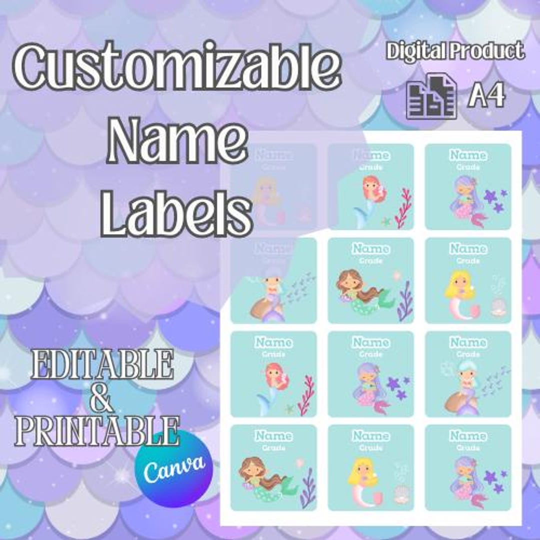 Personalized Mermaid Theme Name Labels | Back to School Supplies - Etsy