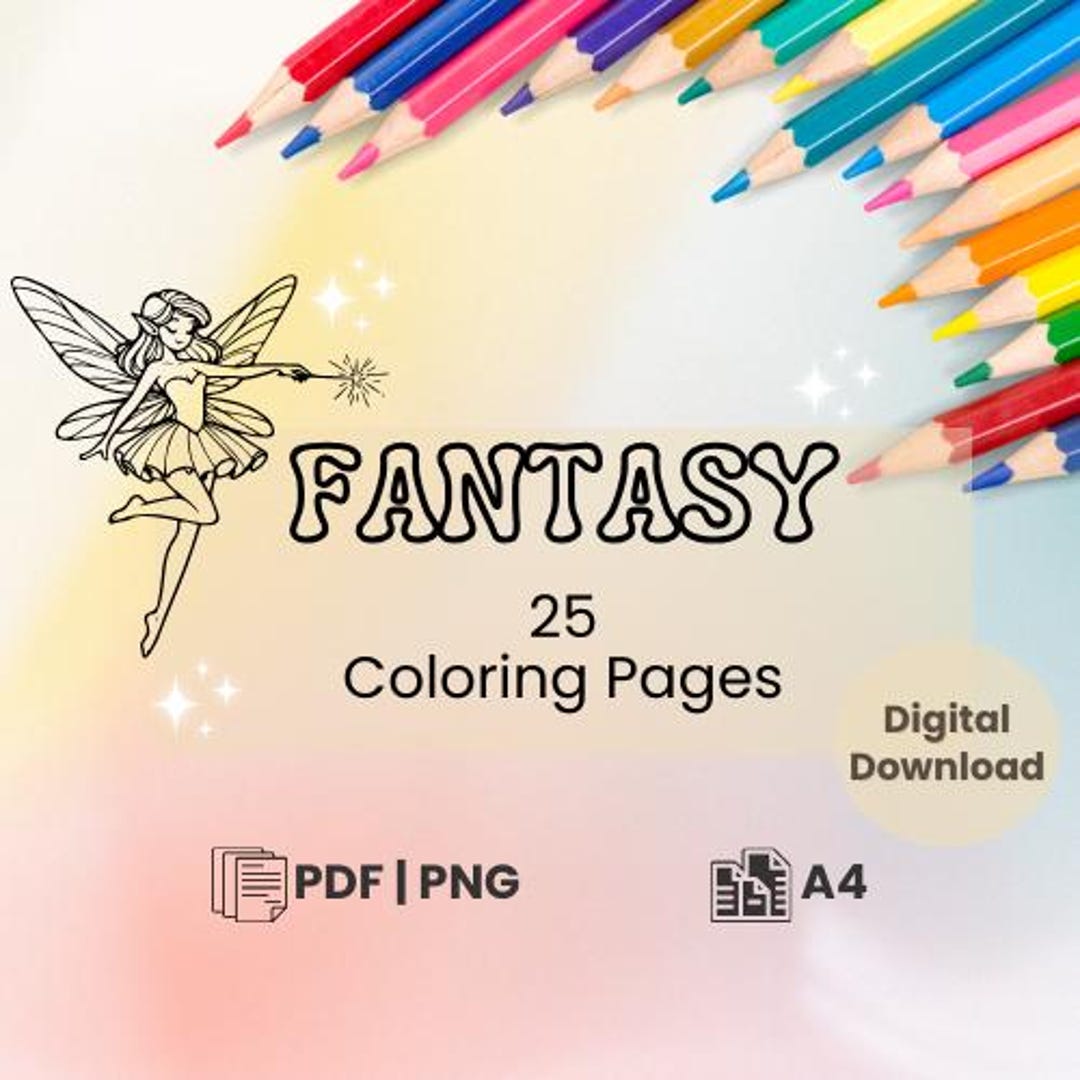 25 Fantasy Coloring Book for Children | Printable Coloring Pages - Etsy