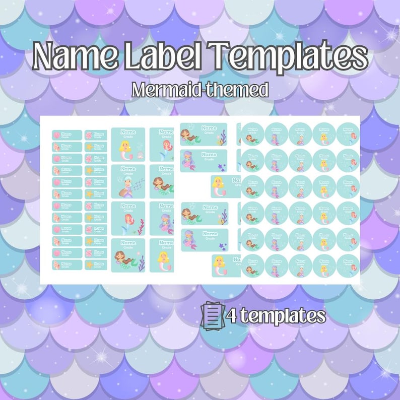 Personalized Mermaid Theme Name Labels | Back to School Supplies - Etsy