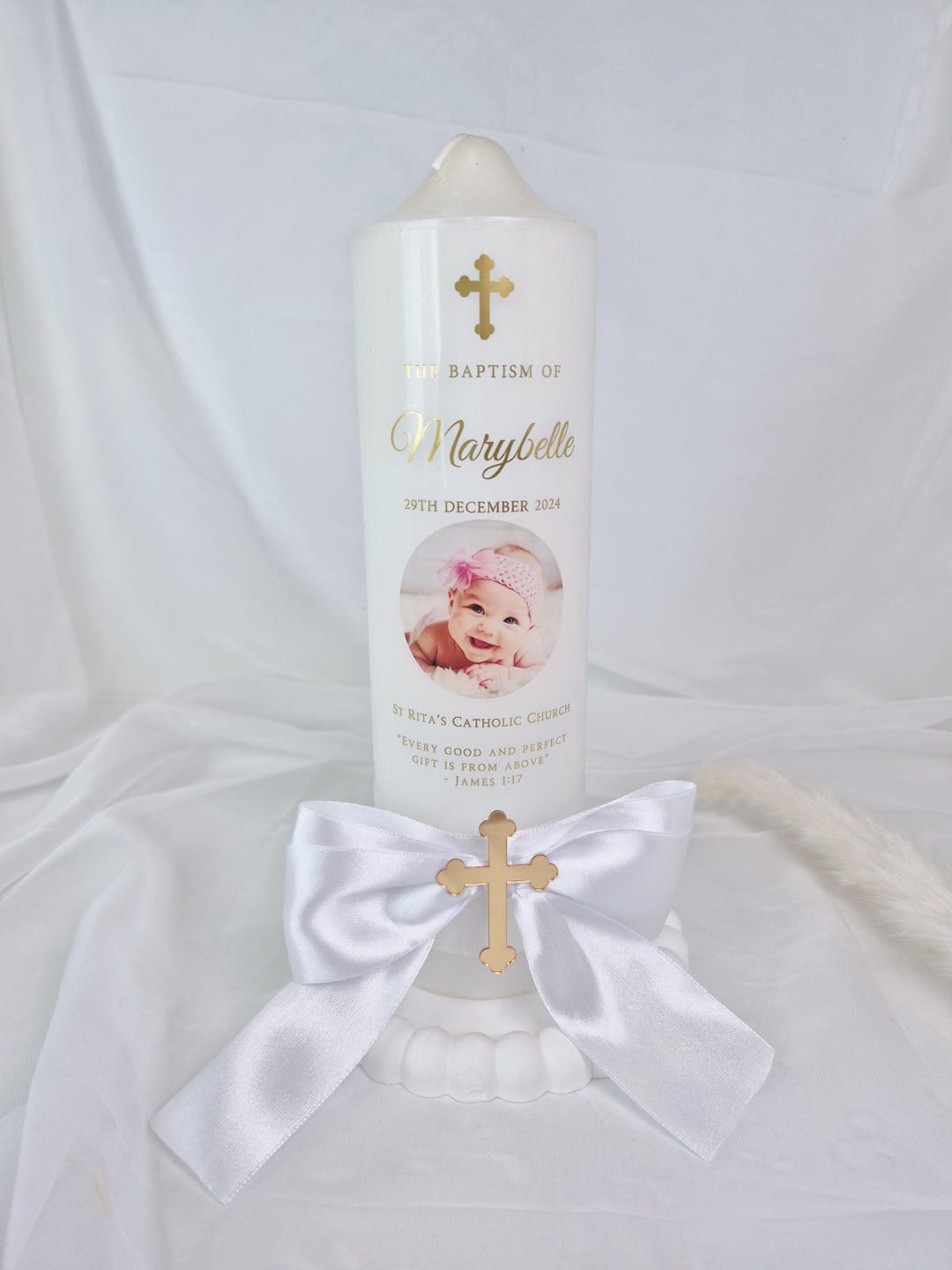 Baptism Candle With Photo | Personalised Candle | Christening Candle ...