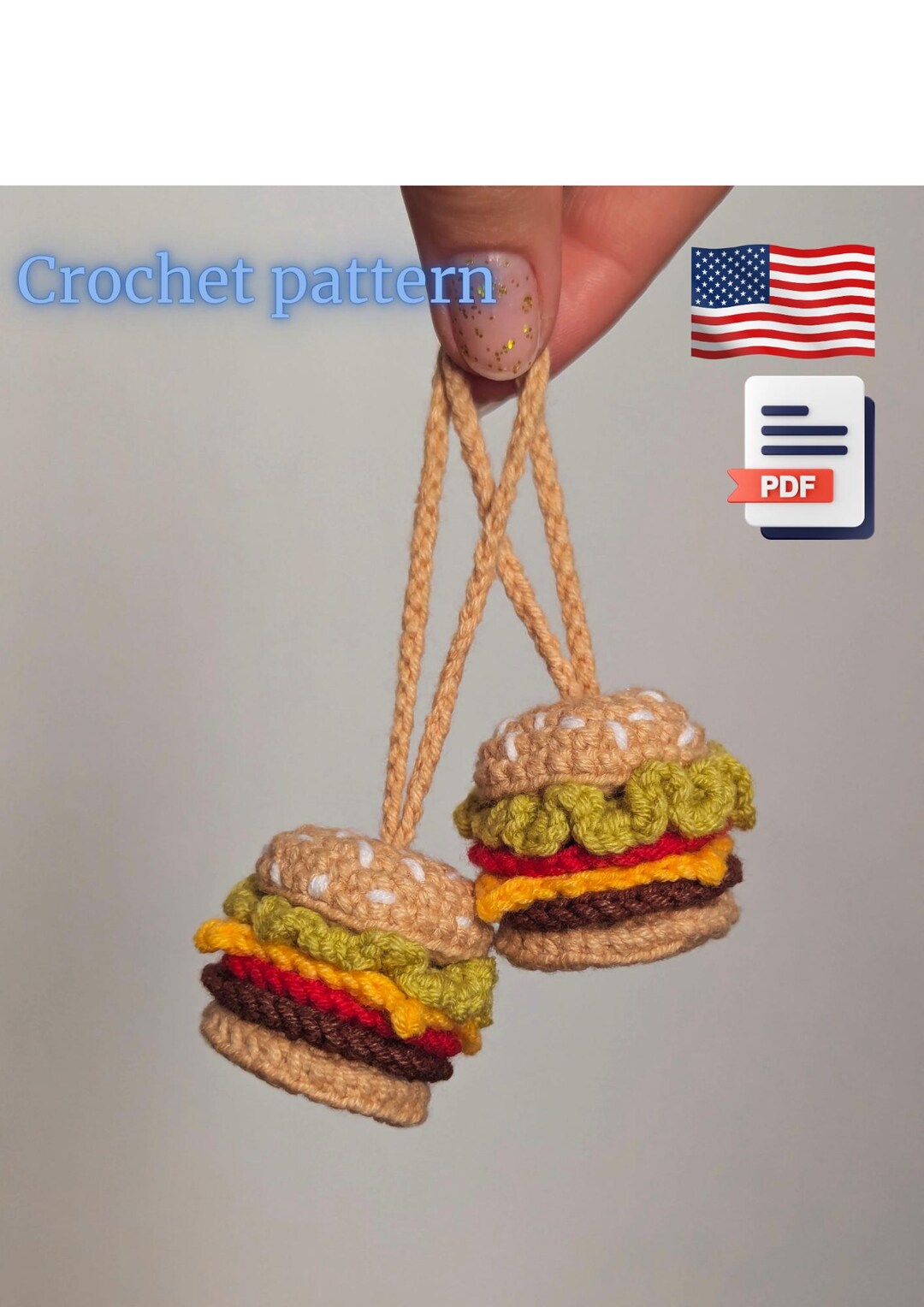 Crochet Burger Pattern: Amigurumi Keychain PDF Tutorial (instant ...