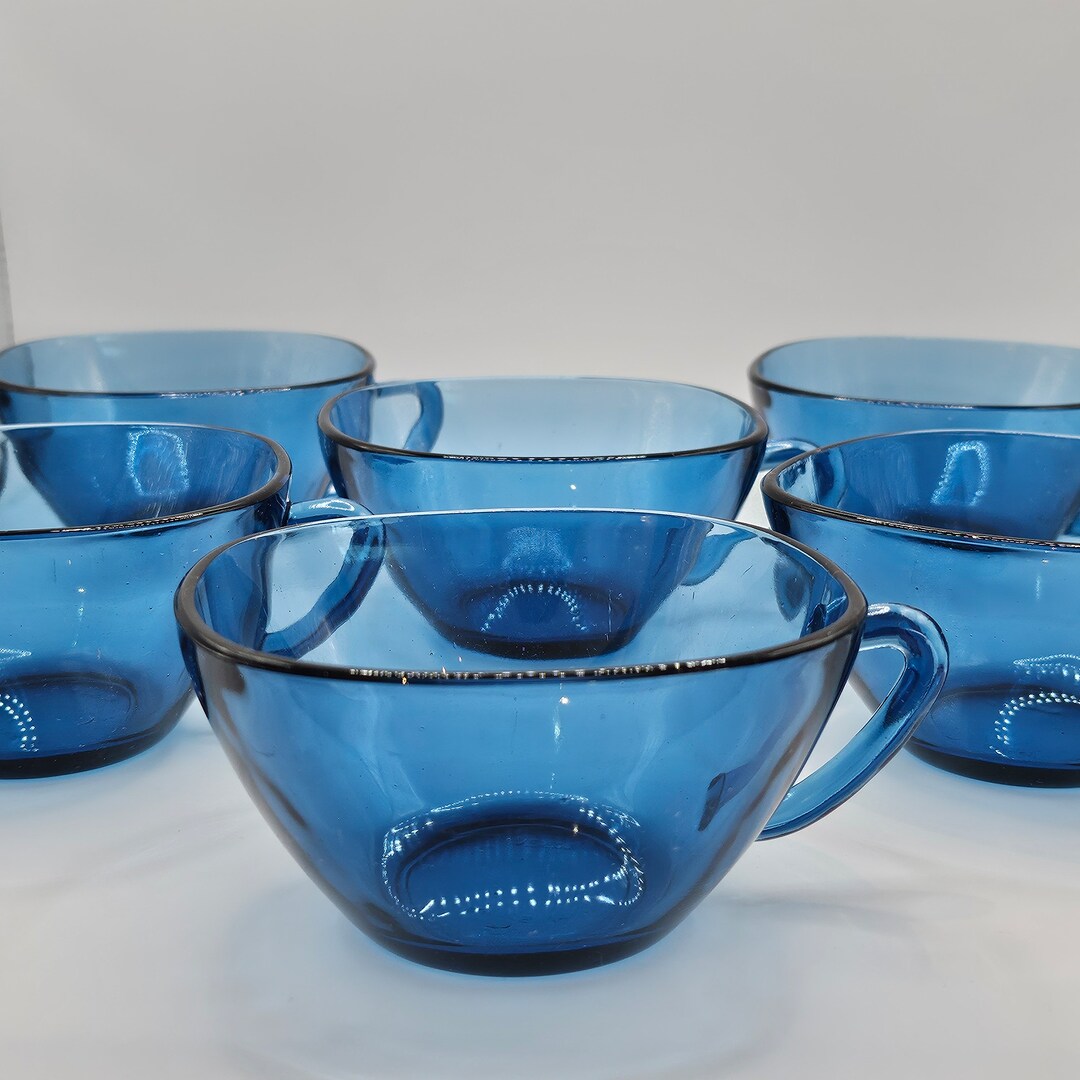 Vintage Vereco Glass Coffee Tea Mug & Saucer France Sapphire Blue. Set ...