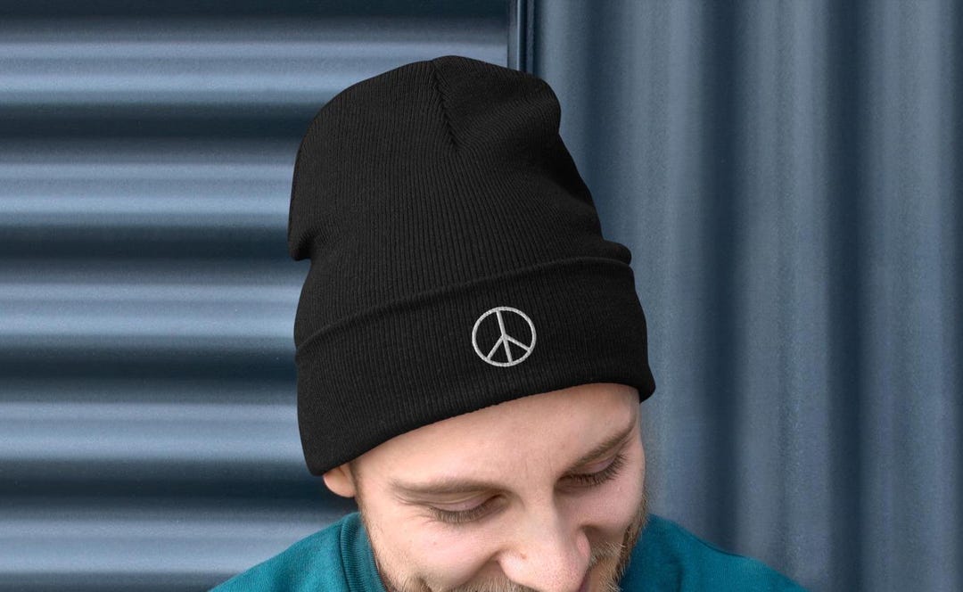Embroidered Peace Sign Beanie - Knit Winter Hat, Valentine’s Day ...