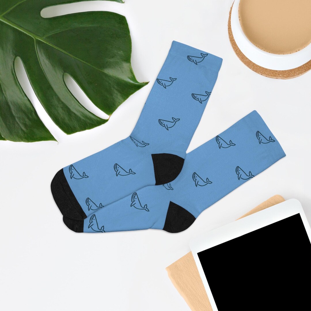 Whale Novelty Crew Socks: Light Blue Dress Socks, Ocean Lover Gift ...