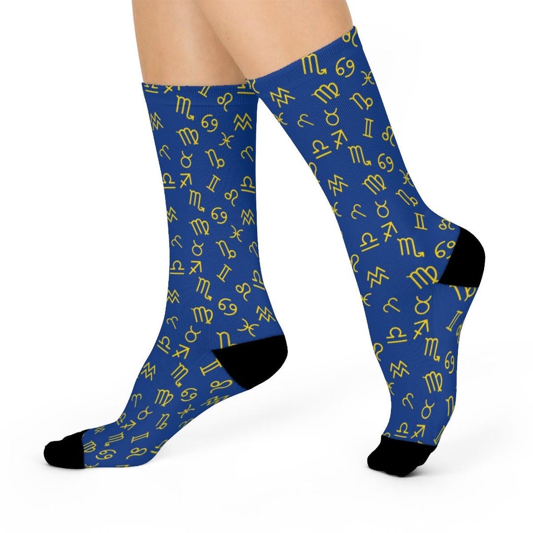 Zodiac Sign Crew Socks: Royal Blue & Gold Astrology Gift, Valentine’s ...