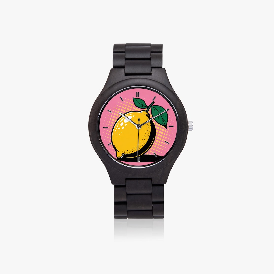 Lemon Wood Watch, Pink Pop Art Style, Women's Wooden Wrist Watch ...