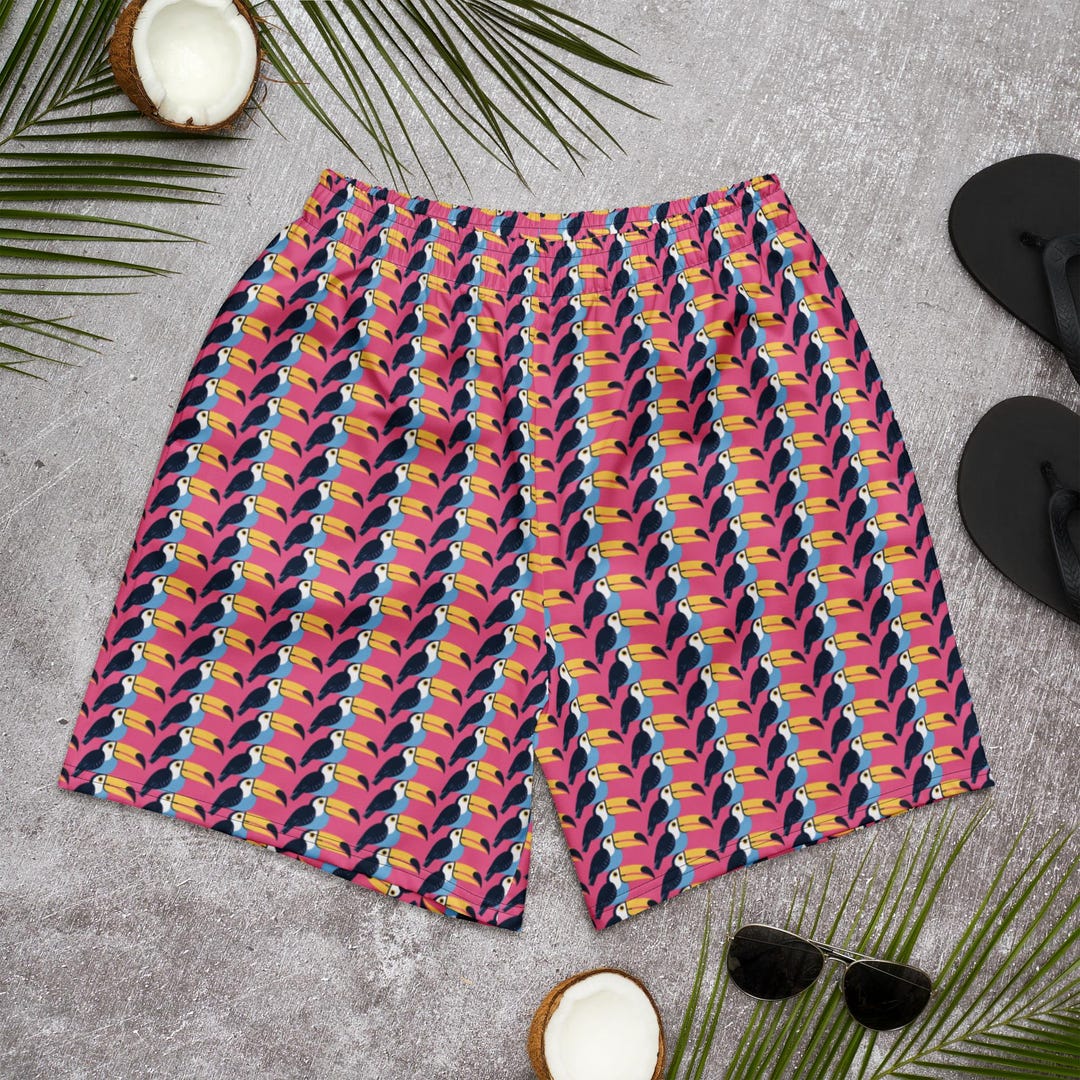 Pink Toucan Swim Trunks: Tropical Mens Swim Shorts, Valentine’s Day ...