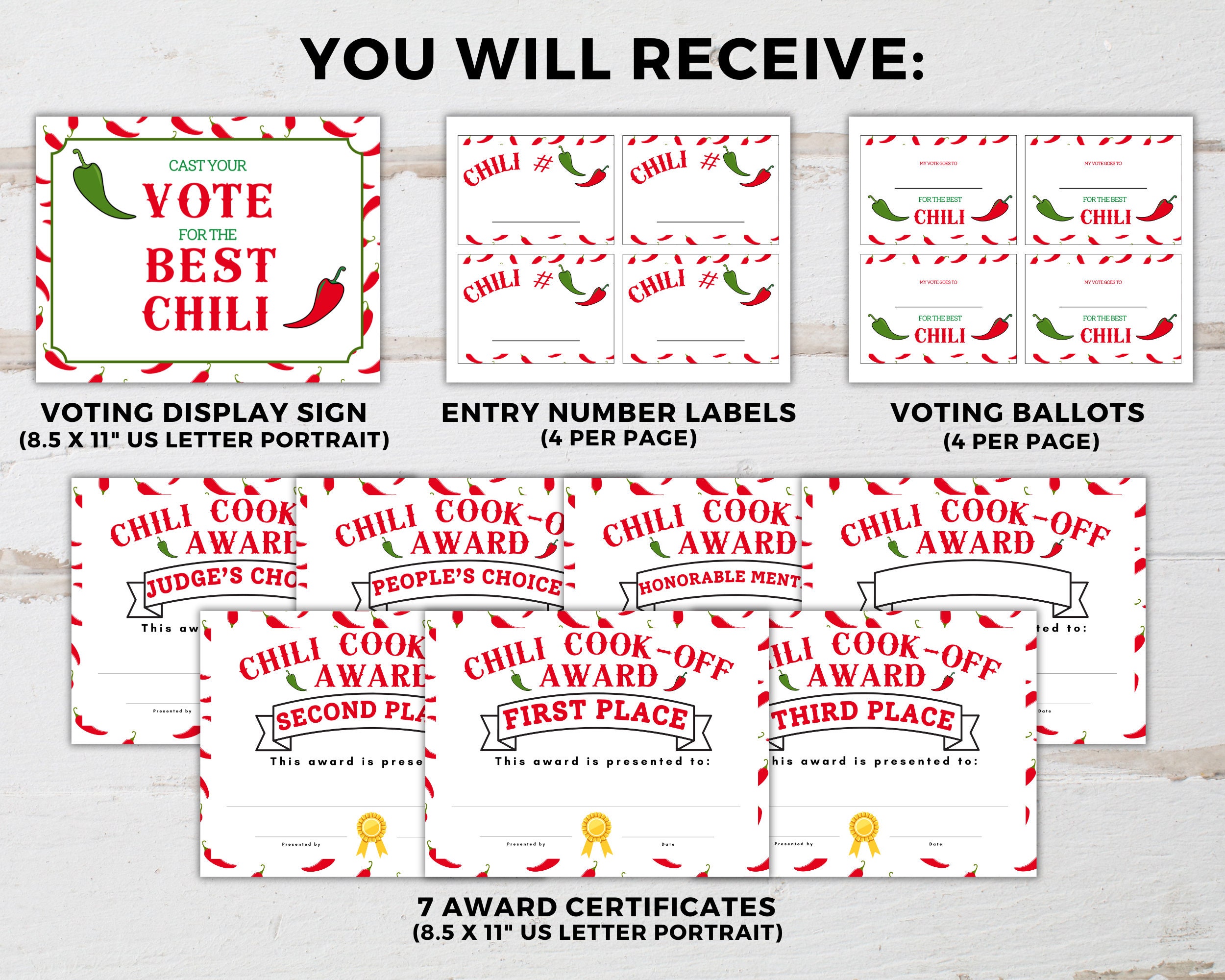 Chili Cook-off Contest Kit, Chili Cook off Award Certificates, Chili ...