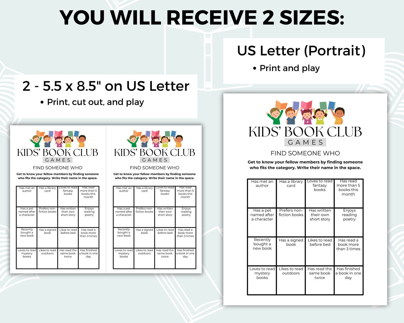 Kids Book Club Find Someone Who Game, Kids Book Club Icebreaker Game ...