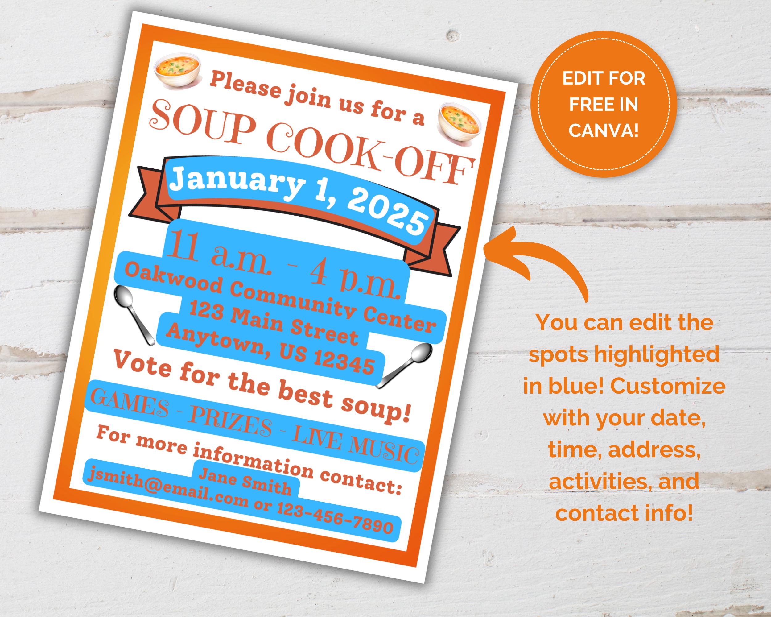 Editable Soup Cook-off Flyer, Soup Contest Flyer, Soup Cook Off, Soup ...
