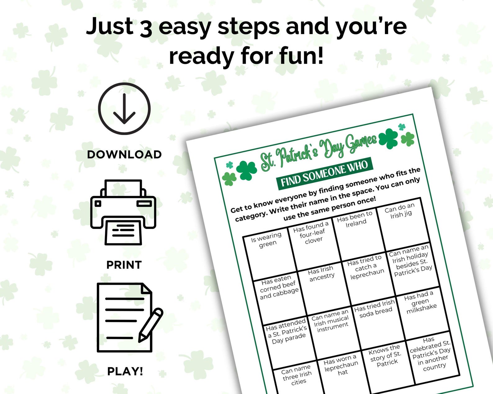 St. Patrick's Day Find Someone Who Game, St Patricks Day Games, St ...