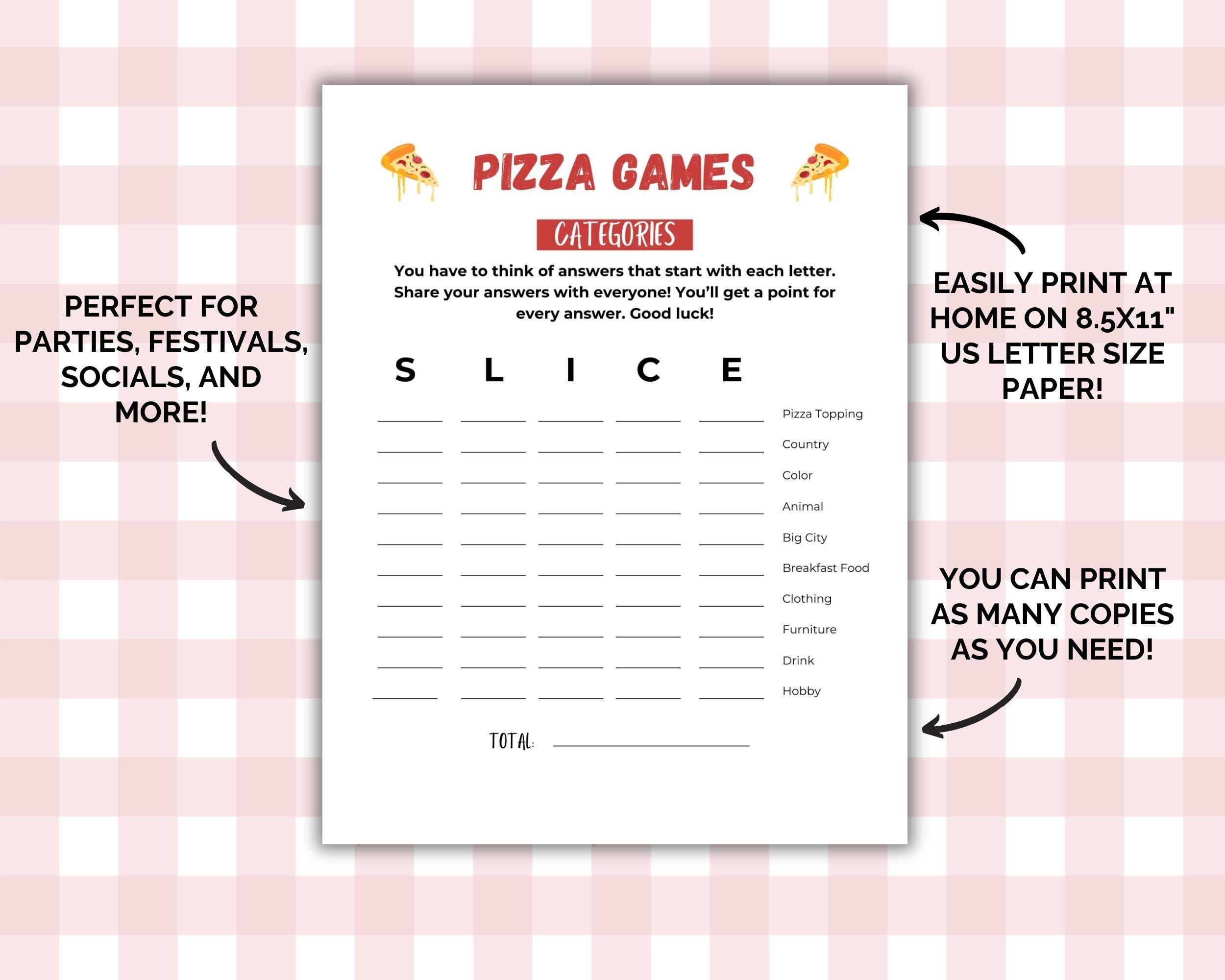 Pizza Games, Pizza Party Games, Baby Shower Games, Slumber Party Games ...