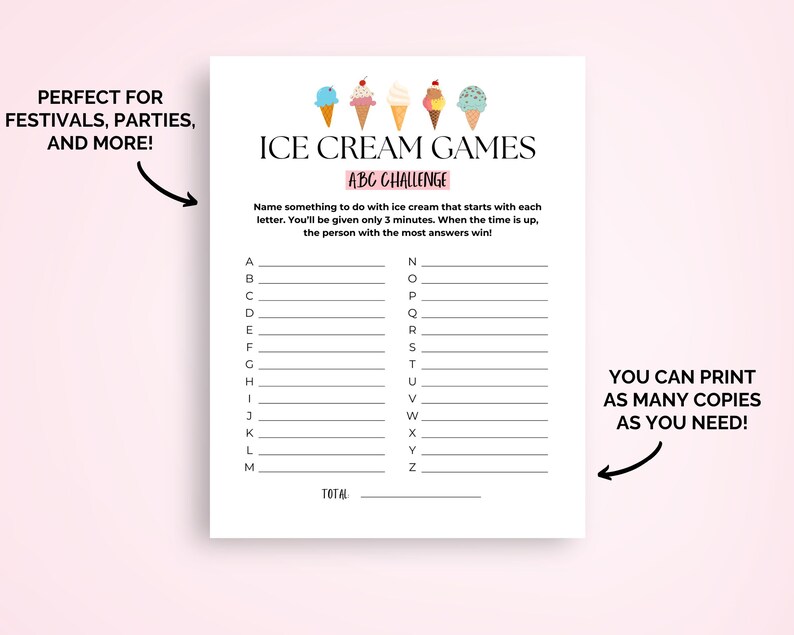 Ice Cream ABC Challenge Game, Ice Cream Game, Ice Cream Activity, Ice ...