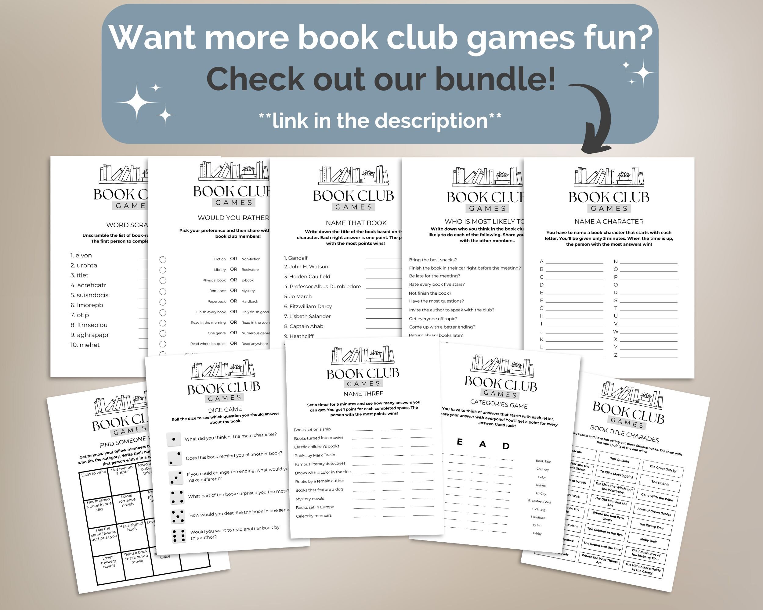 Book Club Categories Game, Book Club Icebreaker Game, Book Club Games ...