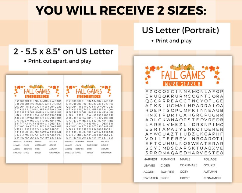 Fall Word Search, Fall Word Search Puzzle, Word Find, Autumn Word ...