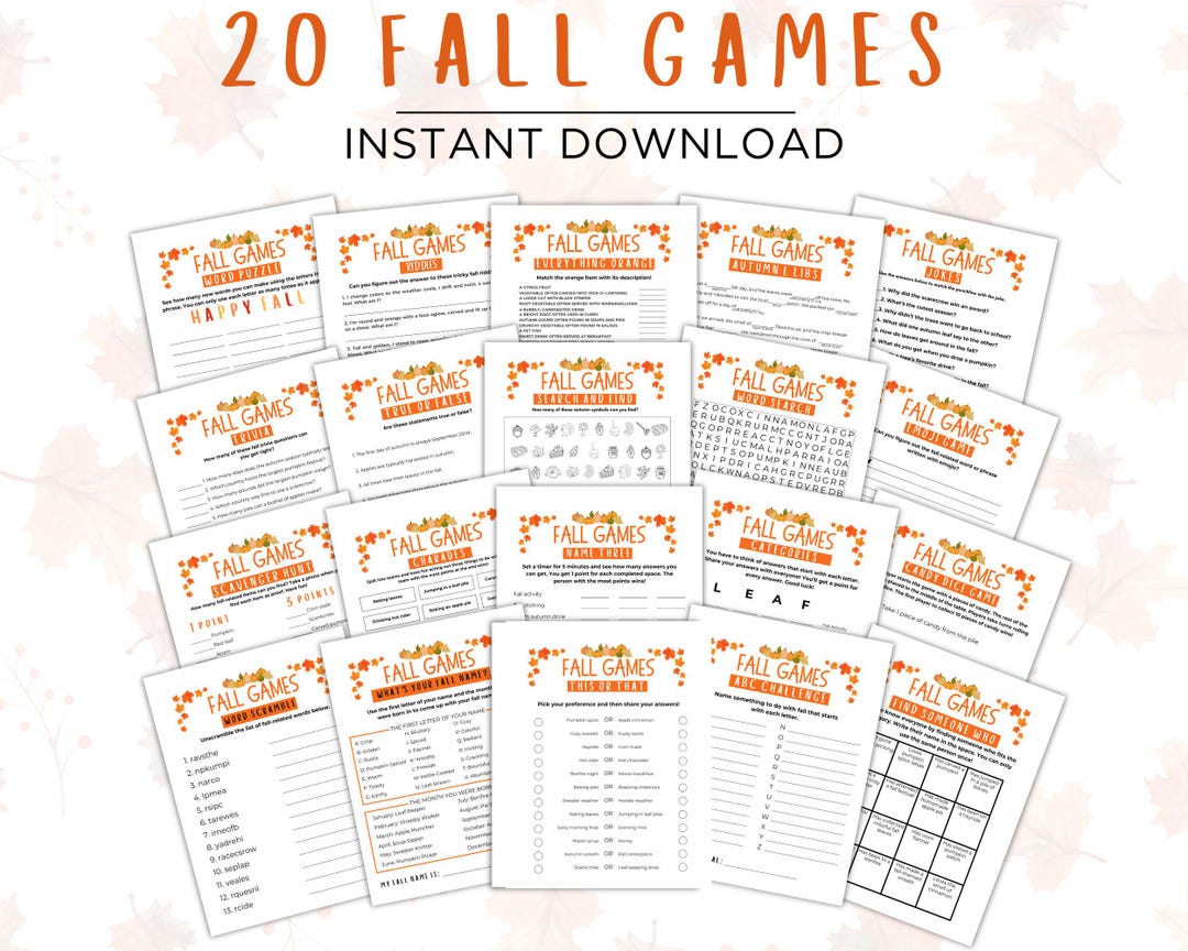 Fall Games, Fall Game Bundle, Autumn Games for Kids and Adults, Fall ...