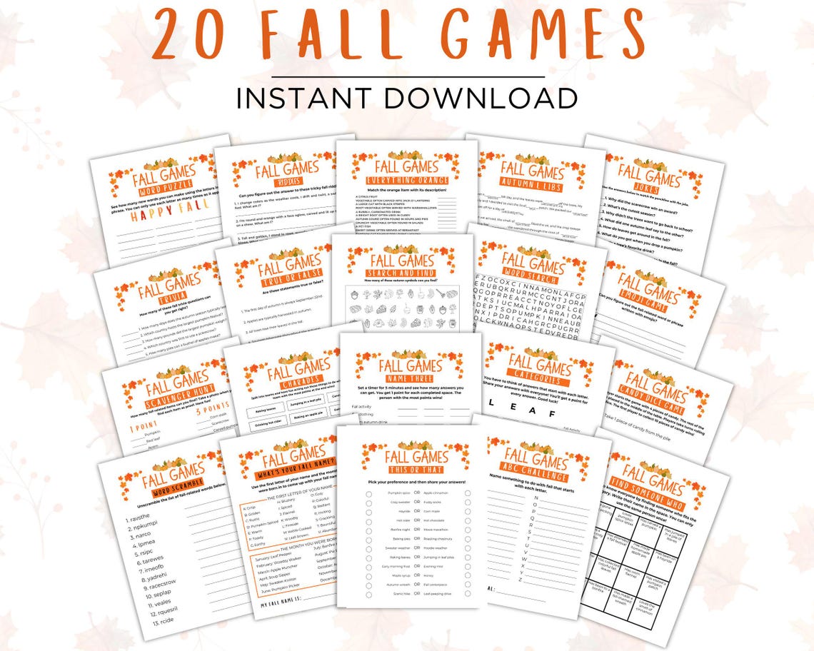 Fall Games, Fall Game Bundle, Autumn Games for Kids and Adults, Fall ...