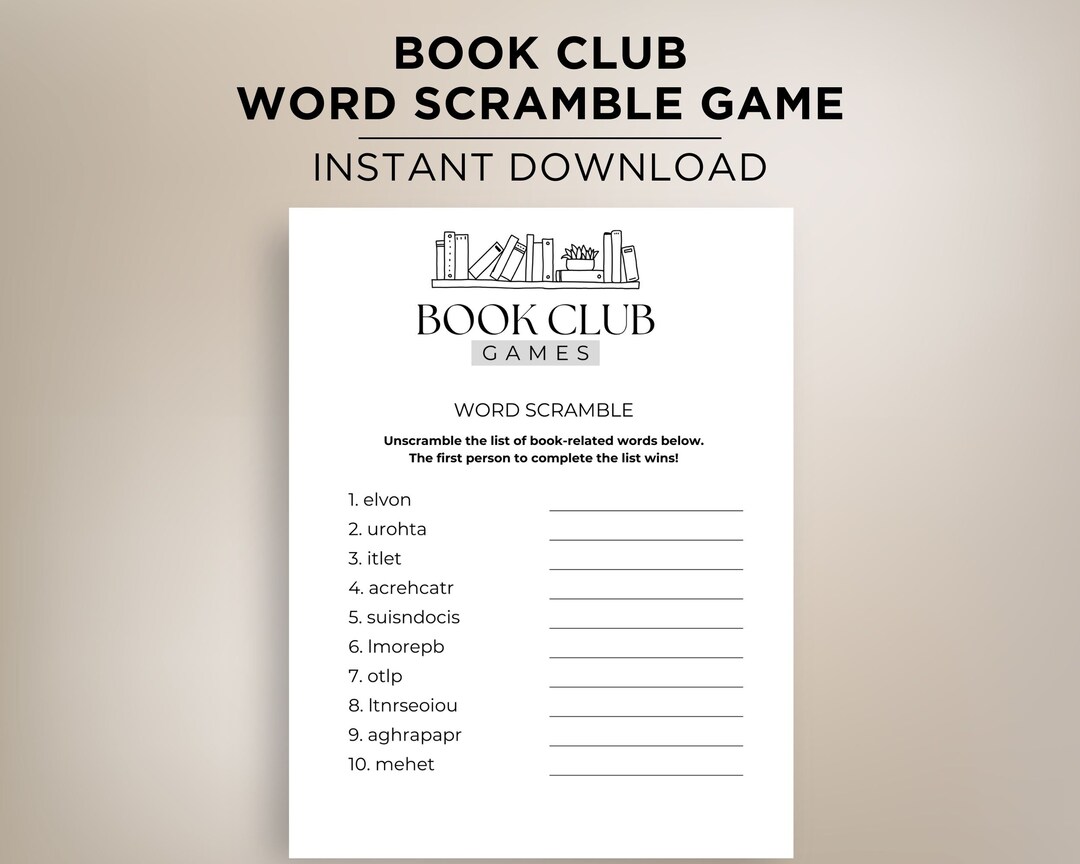 Book Club Word Scramble Game, Book Club Icebreaker Game, Book Club ...