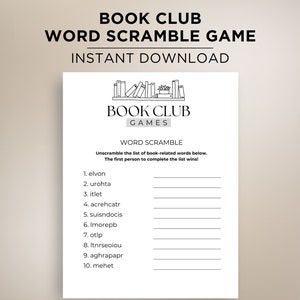 Book Club Word Scramble Game, Book Club Icebreaker Game, Book Club ...