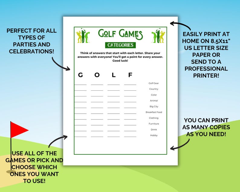 Golf Games, Golf Party Games, Golf Birthday Games, Golf Games Printable ...