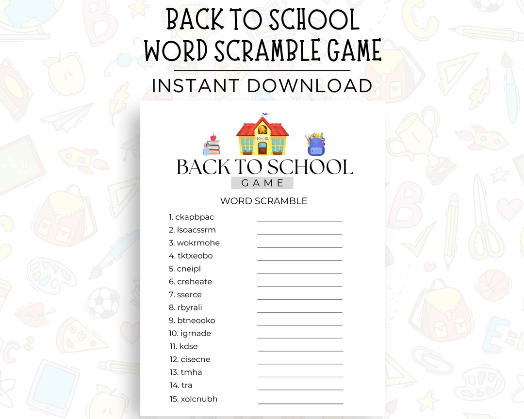 Back to School Word Scramble, Back to School Game, Back to School ...
