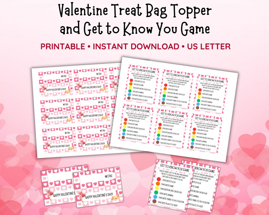 Valentine's Day Treat Bag Topper and Game, Get to Know You, Valentines ...