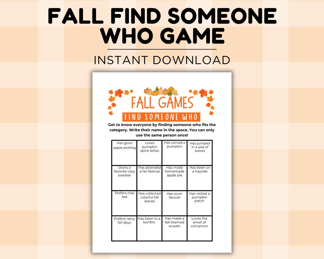 Fall Find Someone Who Game, Fall Find the Guest Bingo, Printable Fall ...