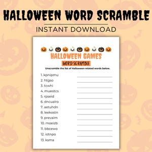 Halloween Word Scramble, Printable Halloween Word Scramble Game ...