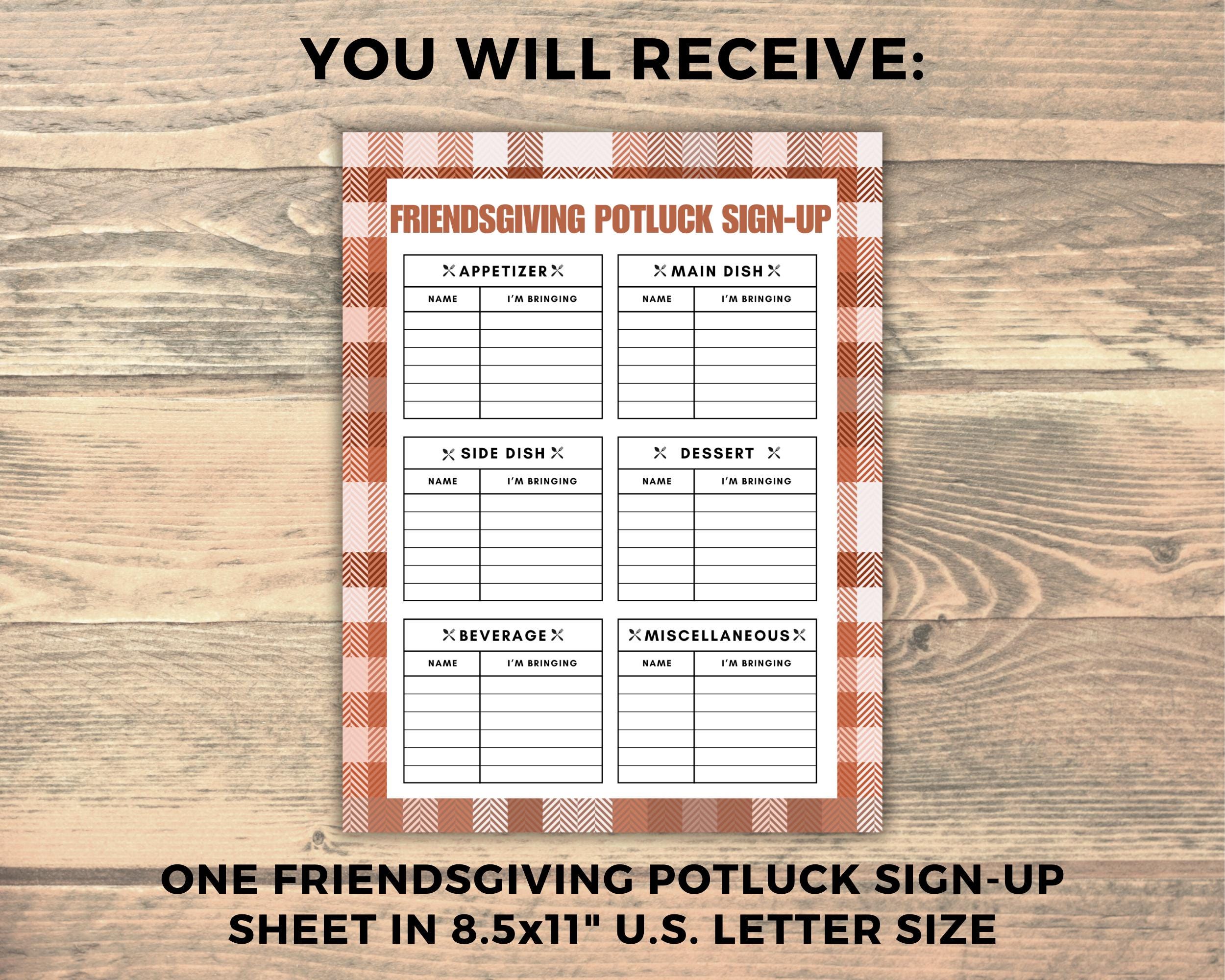 Friendsgiving Potluck Sign up Sheet, Friendsgiving Party, Printable ...